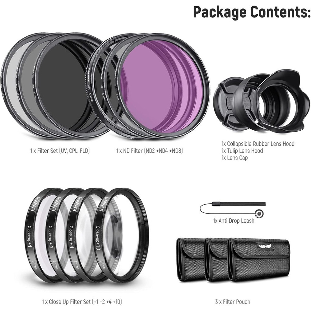 NEEWER 67MM Complete Lens Filter Accessory Kit for Lenses with 67MM ...