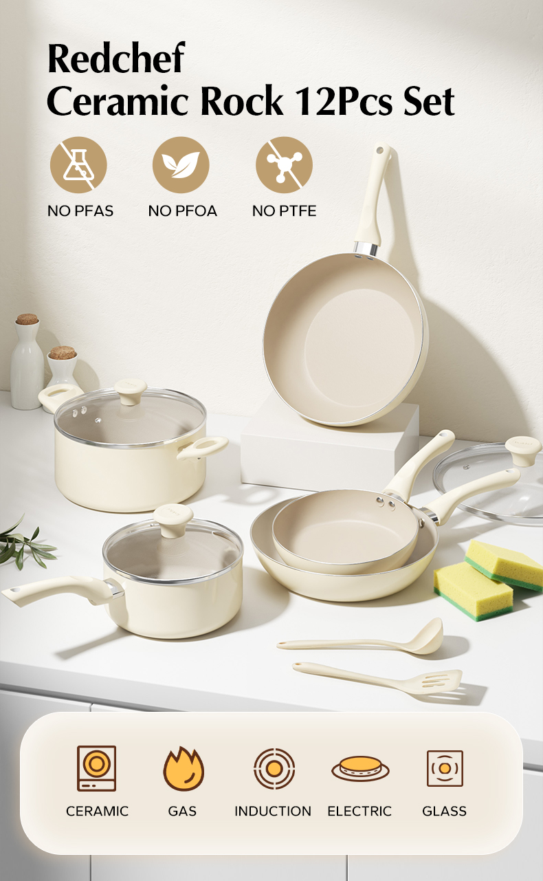 Redchef Sea Series Nonstick Ceramic Rock 12 Pcs Cookware Set Non PFAS ...