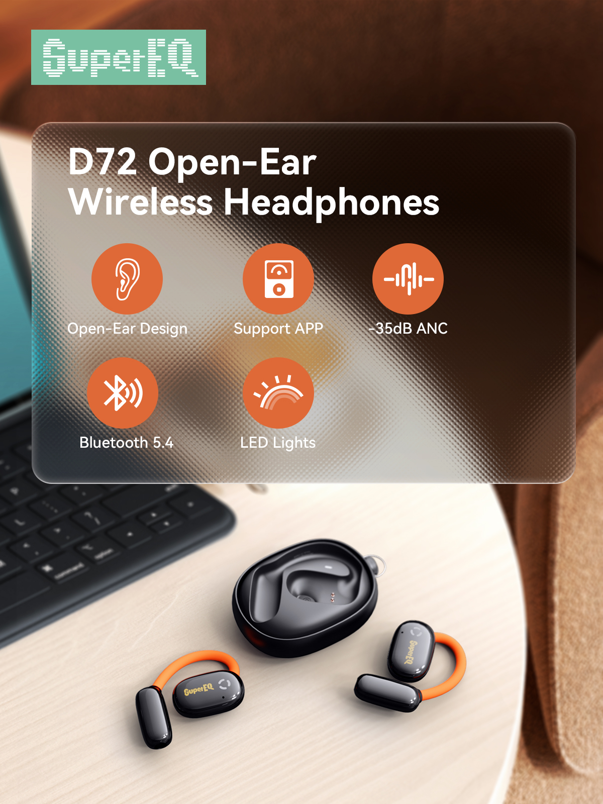 SuperEQ D72 Open-Ear Earphones ANC Wireless Bluetooth 5.4 Headphones ...