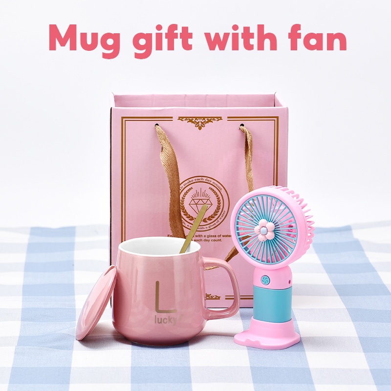 MBB Mug Set with Bear Or Mini Fan （Handle Box） Creative Birthday gift ...