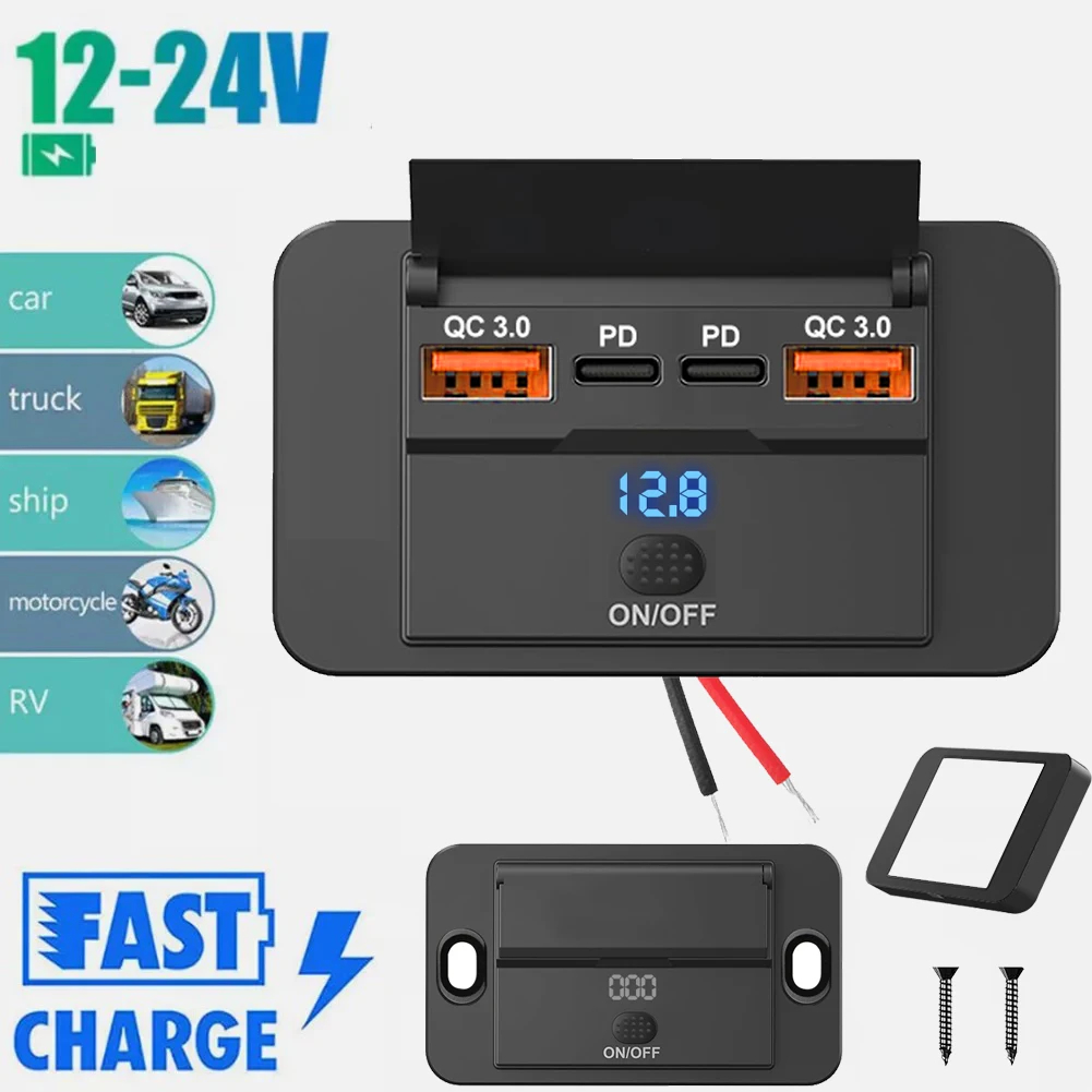 Dual PD QC3.0 Fast Charging Car Charger Socket Panel with Switch USB ...
