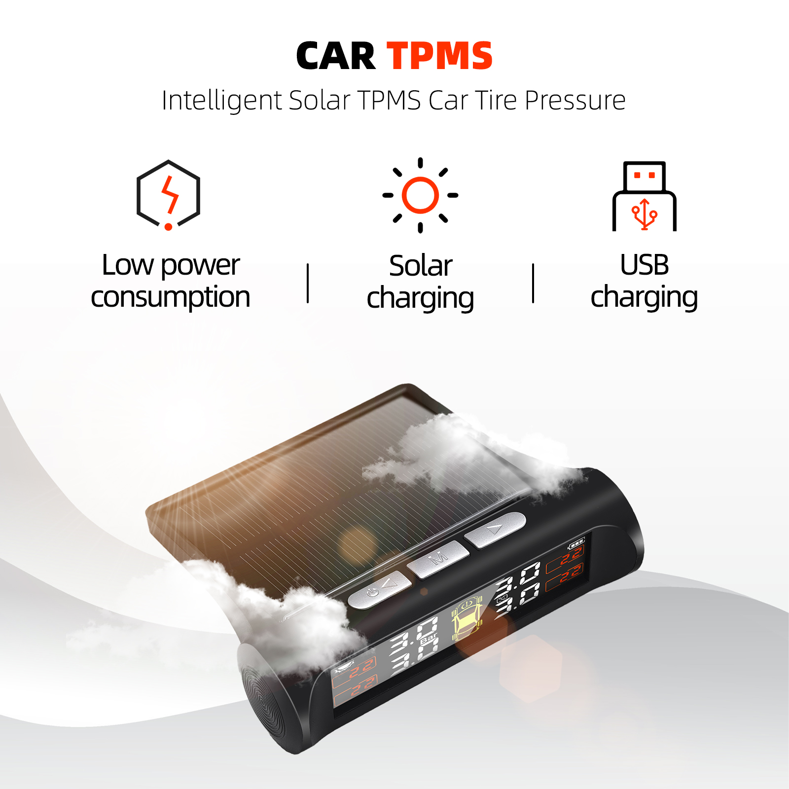 TPMS Wireless Tire Pressure Monitoring System Solar Car Tyre Pressure ...