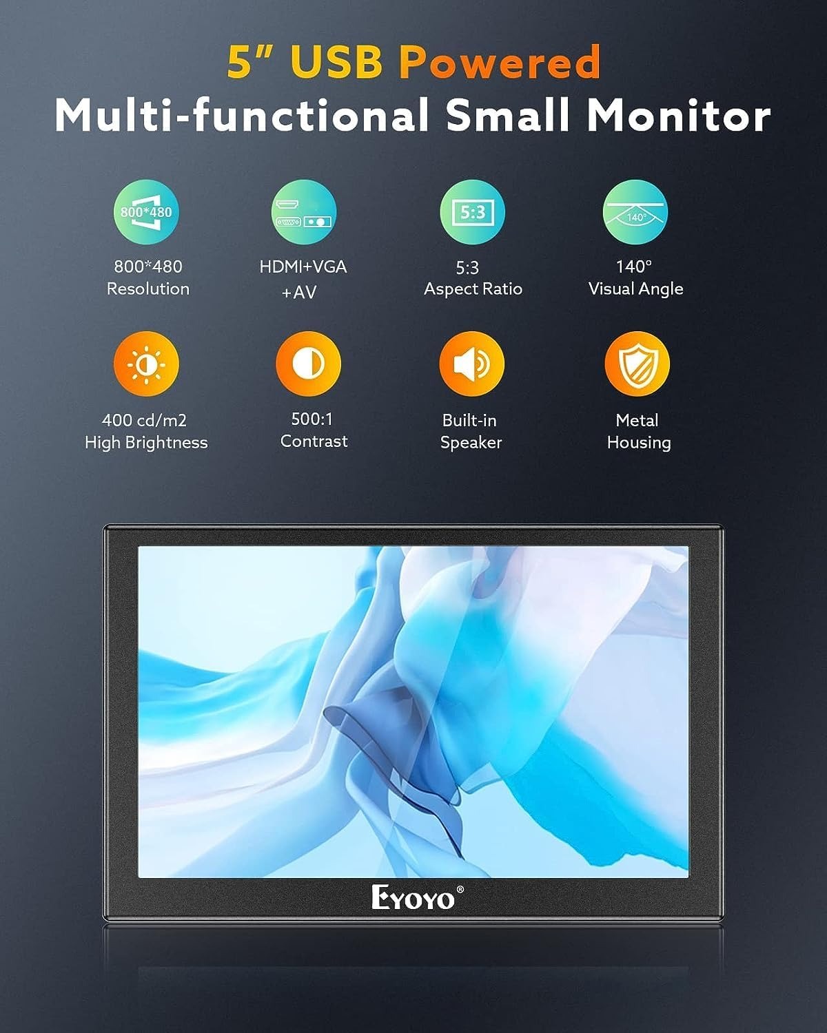 Eyoyo 5 inch Monitor, 800x480 Mini TFT LCD Screen Video Monitor 1/4 ...
