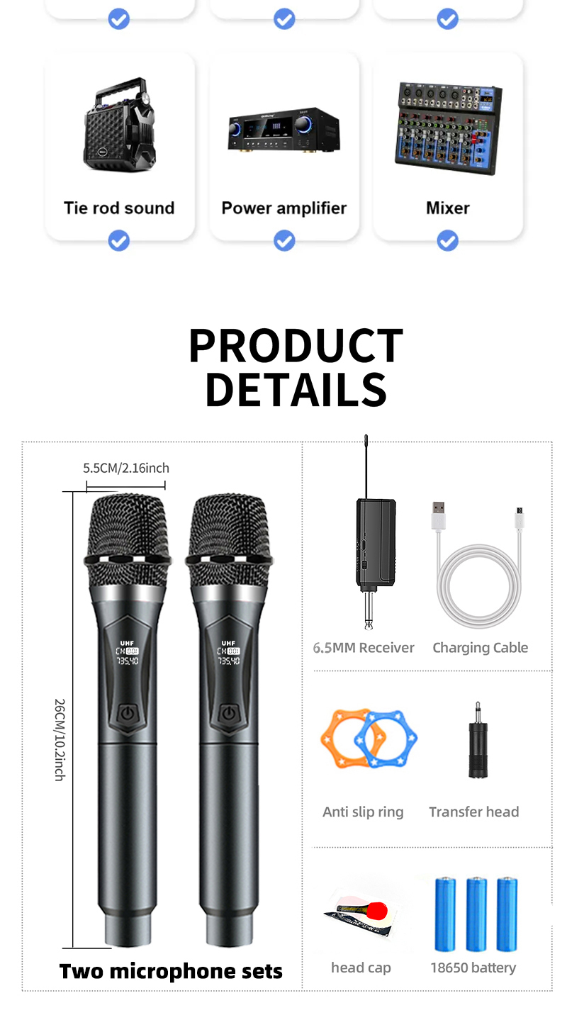 Handheld Wireless Microphone Rechargeable Microphone UHF Dynamic ...