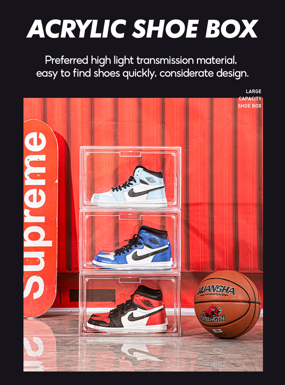 Acrylic Shoe Box Magnetic Shoe Storage Box Dust-proof Transparent Wall ...