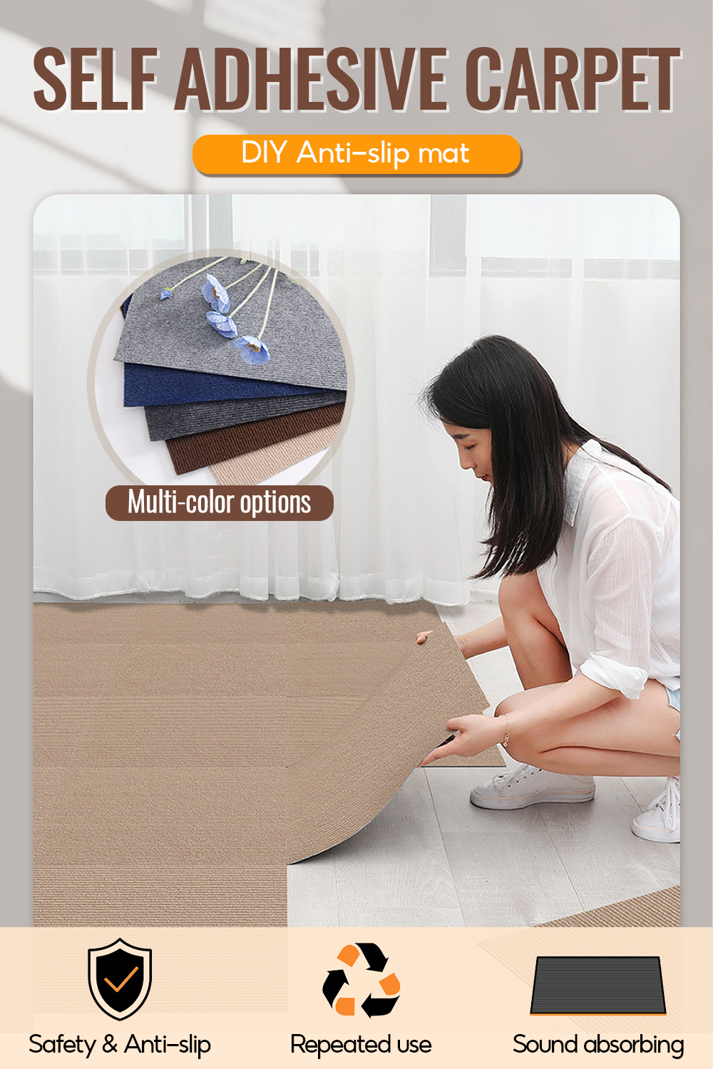 Carpet Floor Self-Adhesive Non-slip Carpet Sticker 30x30cm Square for ...