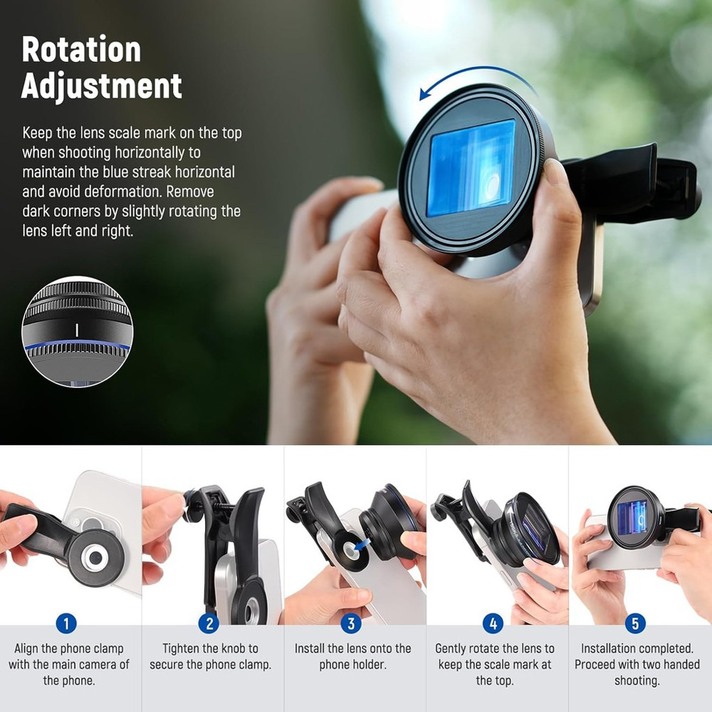 Neewer LS-43 pro1.55x Anamorphic Lens 2ndGen w/ Blue Flare 17mm Clamp ...
