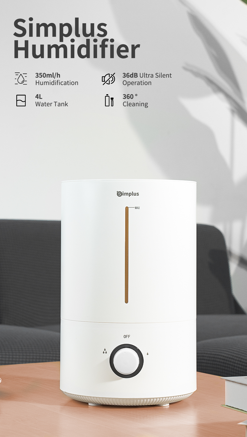 Simplus 4L Ultrasonic Humidifier for Bedroom Large Room for Beauty and ...