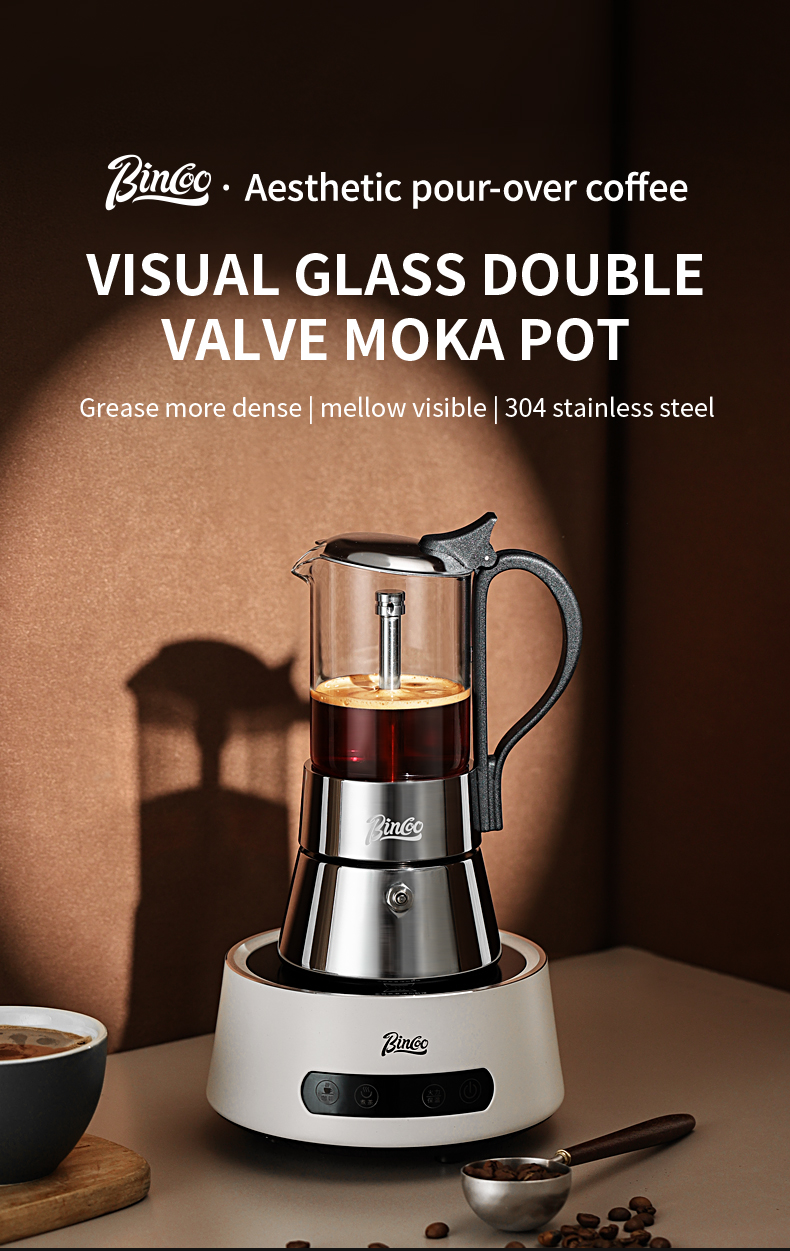 BINCOO Dual-valve Moka Pot Stainless Steel Brewing Coffee Pot Espresso ...