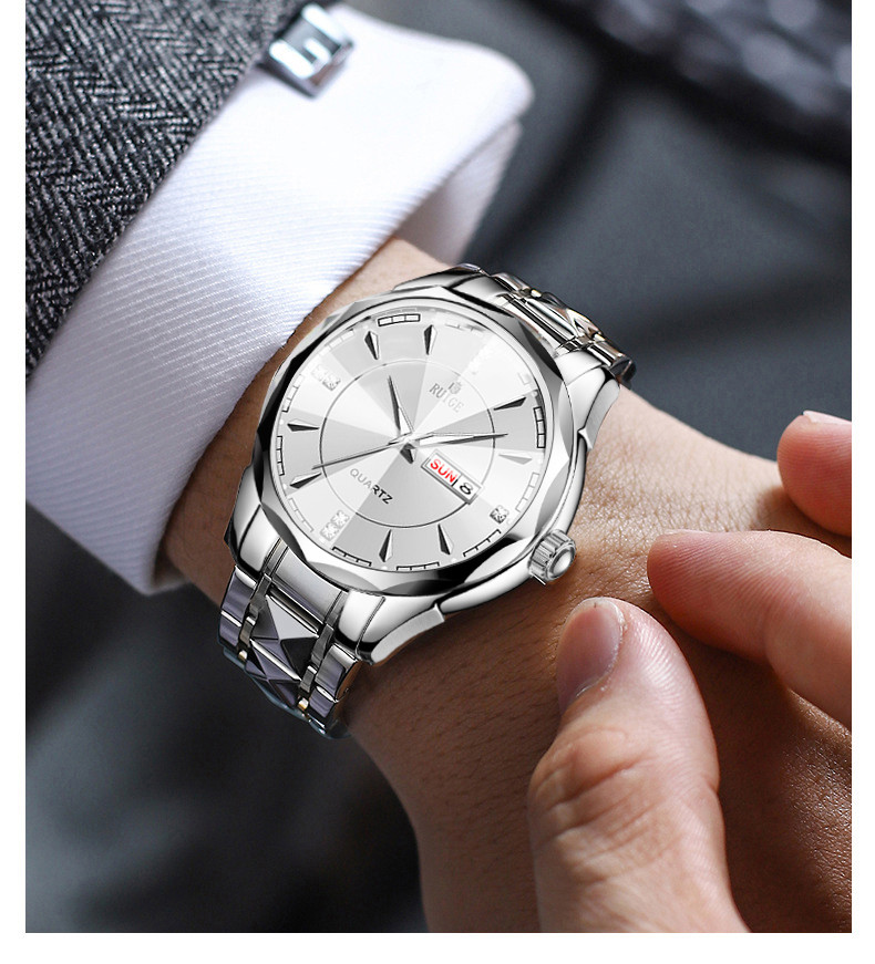 R RUIGE Men's Quartz Watch Luminous Trendy Waterproof Stainless Steel ...