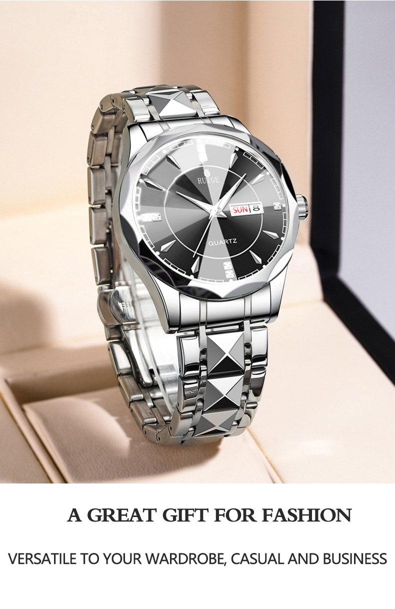 R RUIGE Men's Quartz Watch Luminous Trendy Waterproof Stainless Steel ...