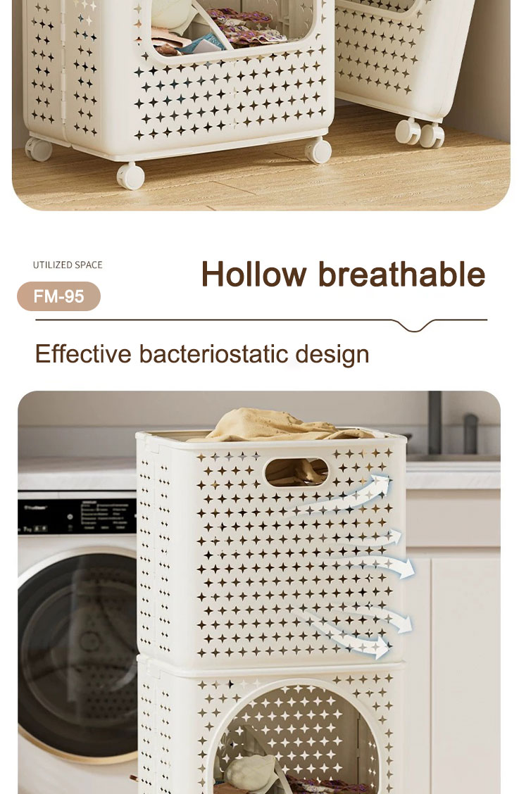 【FM-95】Two-layer laundry basket foldable with universal wheel, laundry ...
