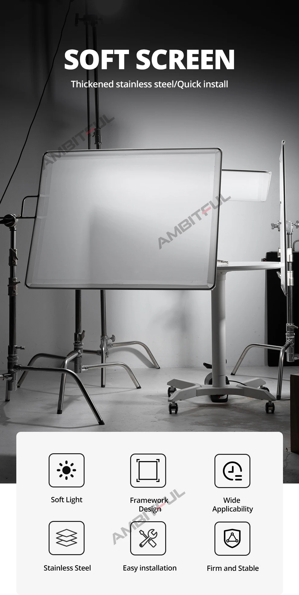 Sun Scrim Transparent Black Diffuser Metal Alloy Frame for C Stand ...