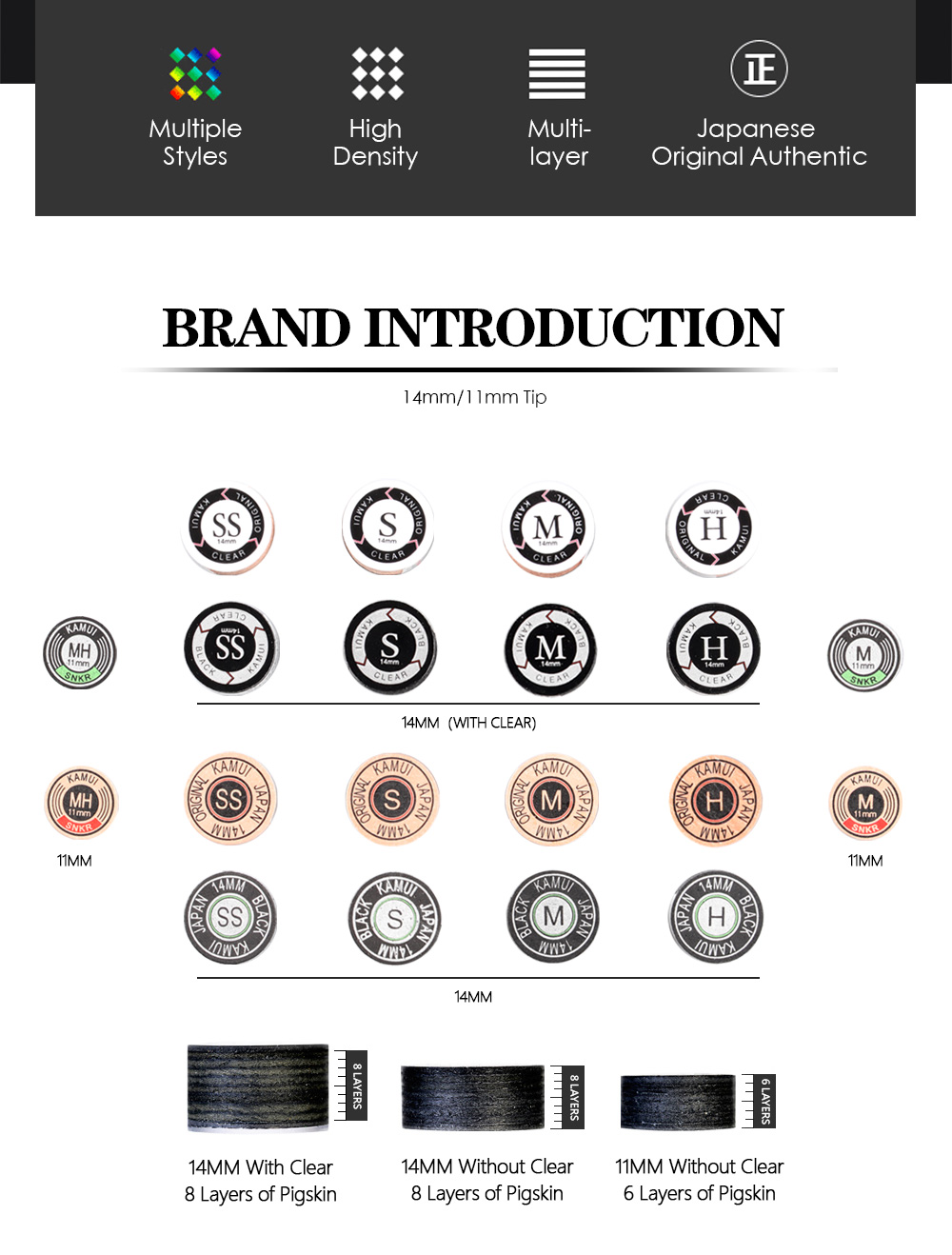 Japanese Original KAMUI Cue Tips Billiard Pool Cue KAMUI Tip 14mm SS/S ...