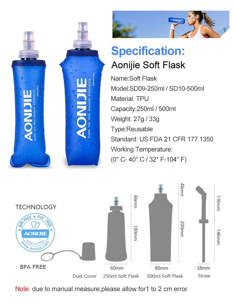 AONIJIE SD09 170ml 200ml 250ml 500mml 350ml 600ml Soft Flask Folding Water Bottle TPU for ...