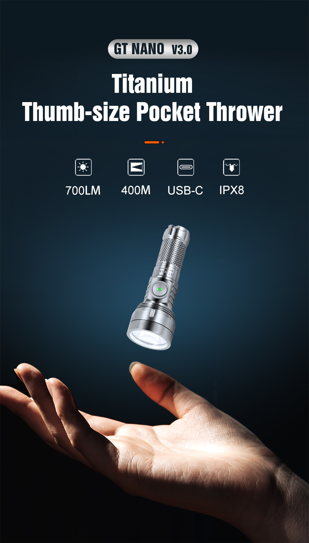 Lumintop GT NANO V3.0 Titanium flashlight with 10280 battery Long-range ...