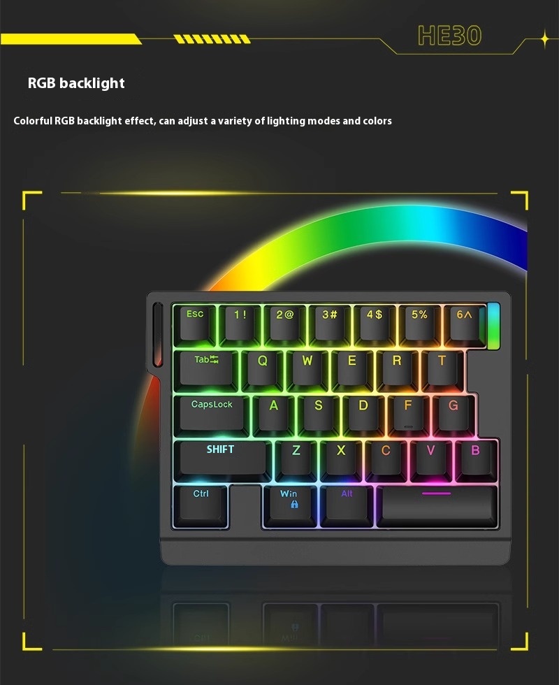 HE30 Wired Magnetic One Handed Keyboard 29 Keys Hot swappable RGB RT0 ...
