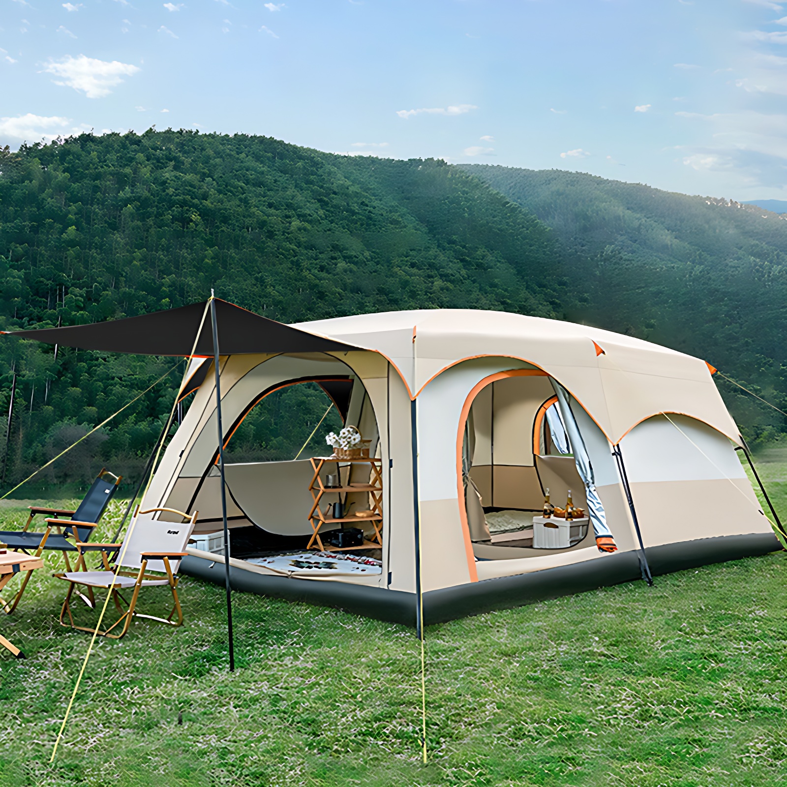 WTHB Outdoor camping family tent Large size two rooms one hall ...