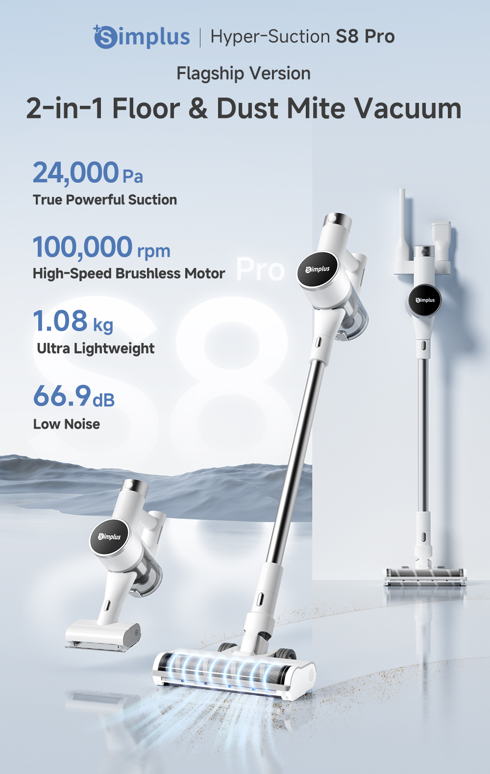 Simplus Cordless Vacuum Cleaner for Home Wireless Vacuum with Powerful ...