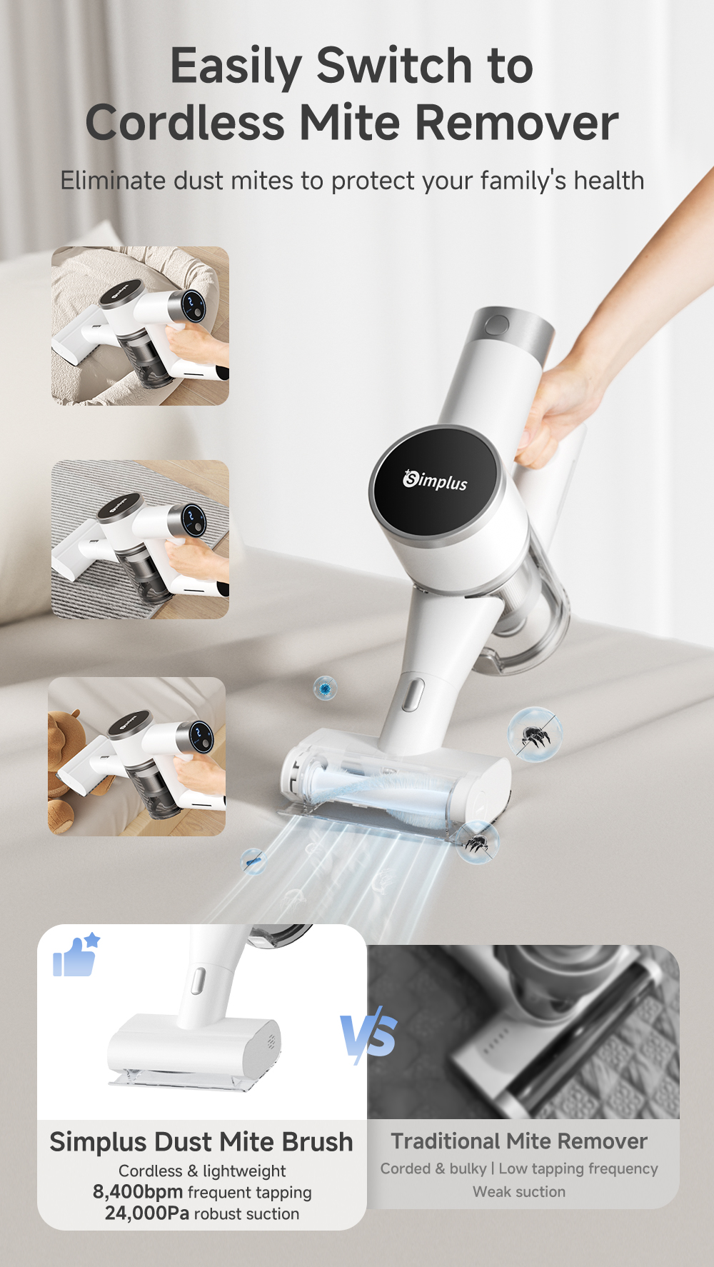 Simplus Cordless Vacuum Cleaner for Home Wireless Vacuum with Powerful ...