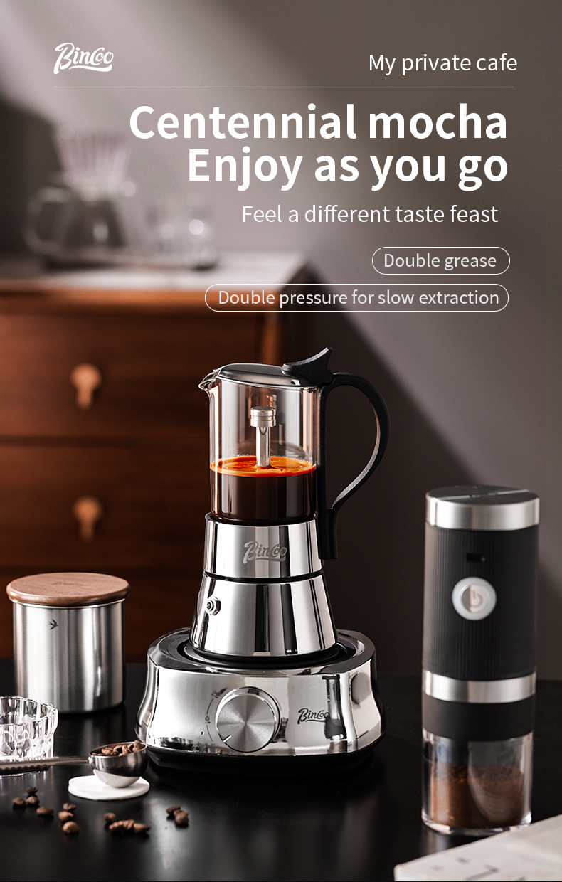BINCOO Double Valve Moka Pot Glass Coffee Pot Small Household Stainless ...