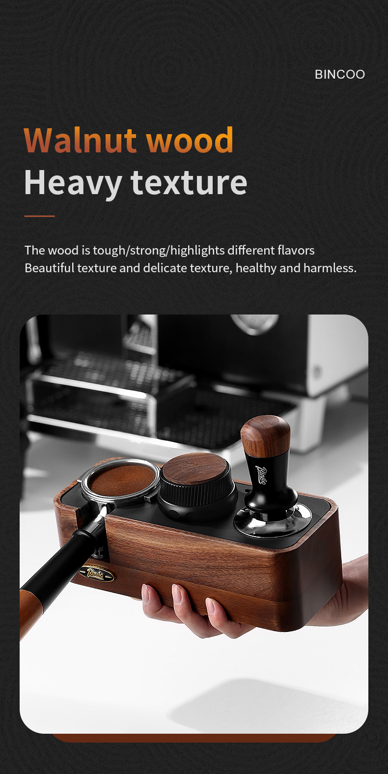 BINCOO Walnut Coffee Machine Handle Filling Press Base Powder Press Hammer Cloth Powder ...