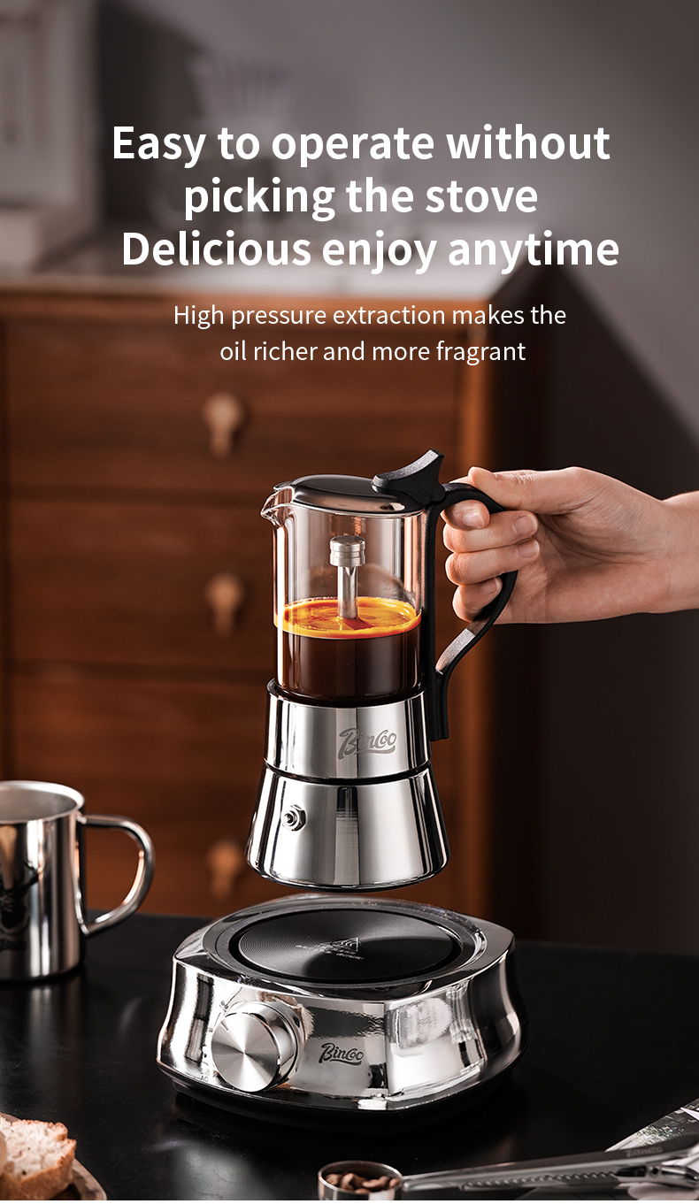 BINCOO Double Valve Moka Pot Glass Coffee Pot Small Household Stainless ...