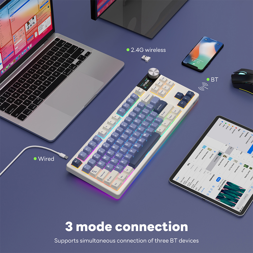 Royal Kludge RK S85 Horizon blue 85 Key Knob Buttons Tri-Mode Wireless ...