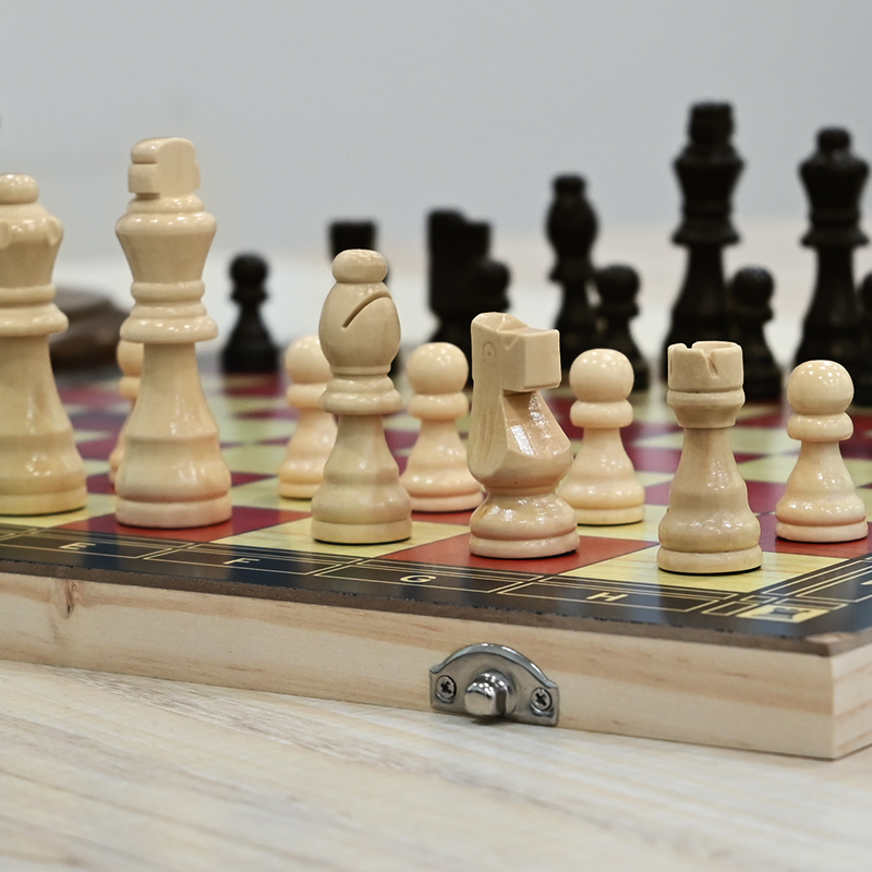 【Ship in 12h】 3 in 1 Wooden Chess Set Folding International Tournament ...