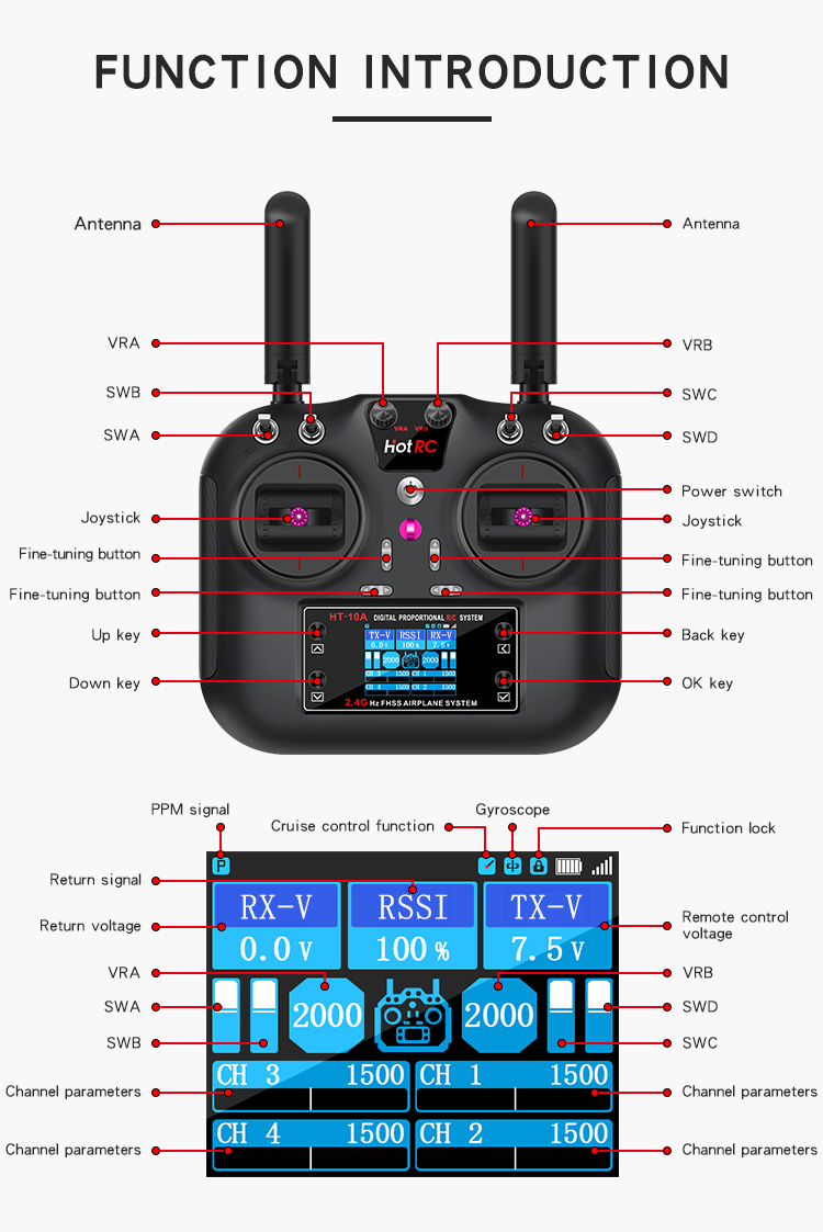 HOTRC HOT RC HT-10A HT10A 2.4Ghz 10CH Remote Controller F-10A F10A ...