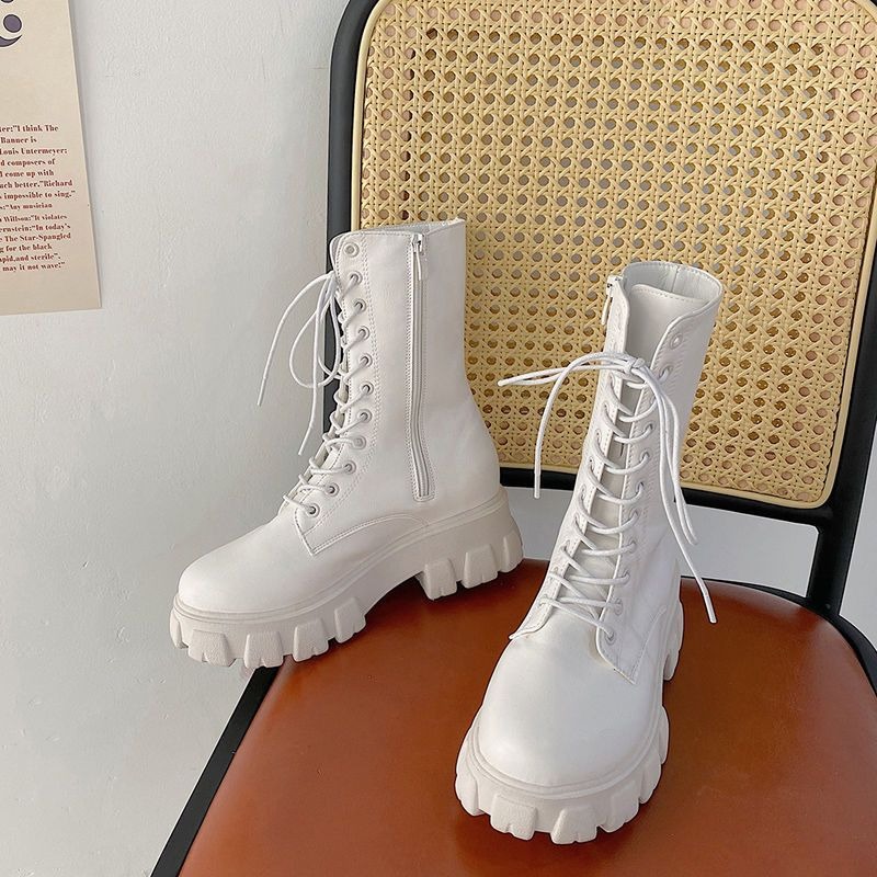 Size 35-42 Boots Women's Thick Soled Fashion Mid Boots British Style ...