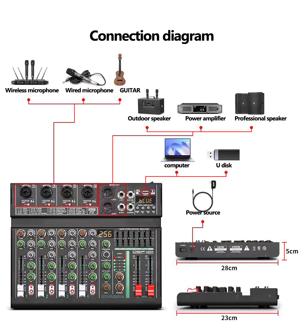 Professional Audio Mixer 4-channel 6-channel audio mixer with equalizer ...