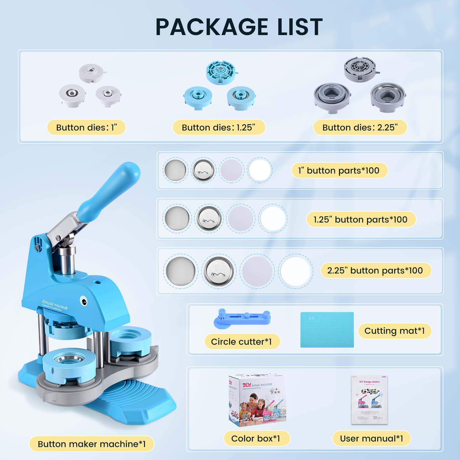 [Local delivery] Button Badge Maker Machine, 25+32+58mm 3 Molds DIY Pin ...