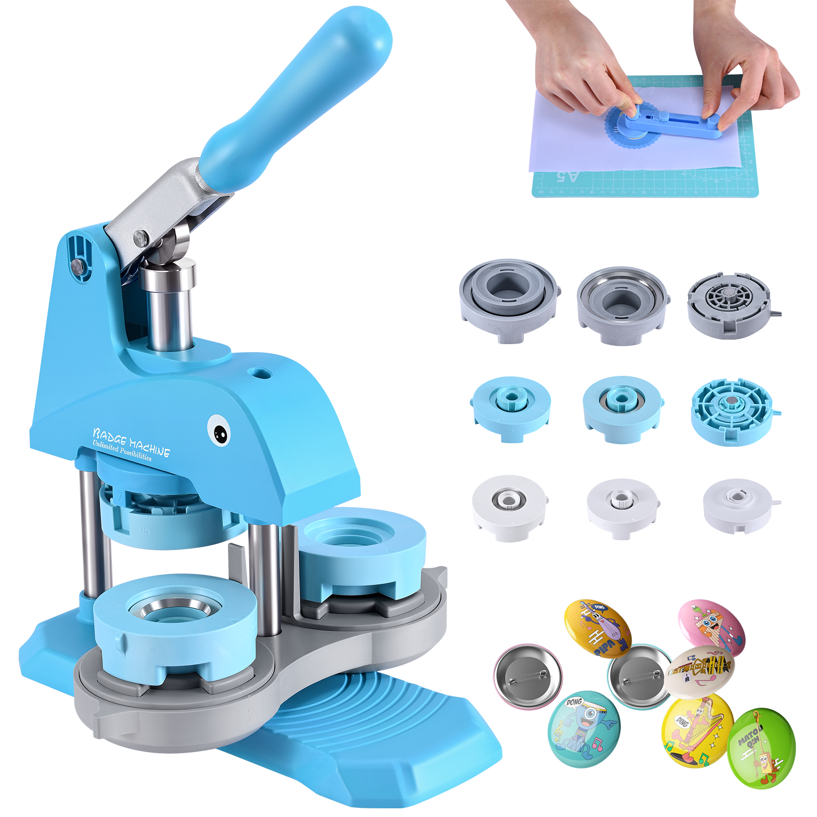 [Local delivery] Button Badge Maker Machine, 25+32+58mm 3 Molds DIY Pin ...