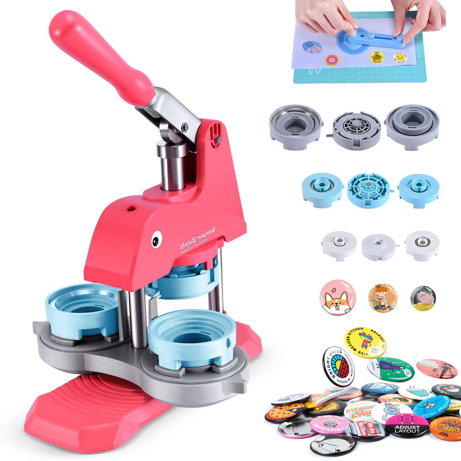 [Local delivery] Button Badge Maker Machine, 25+32+58mm 3 Molds DIY Pin ...