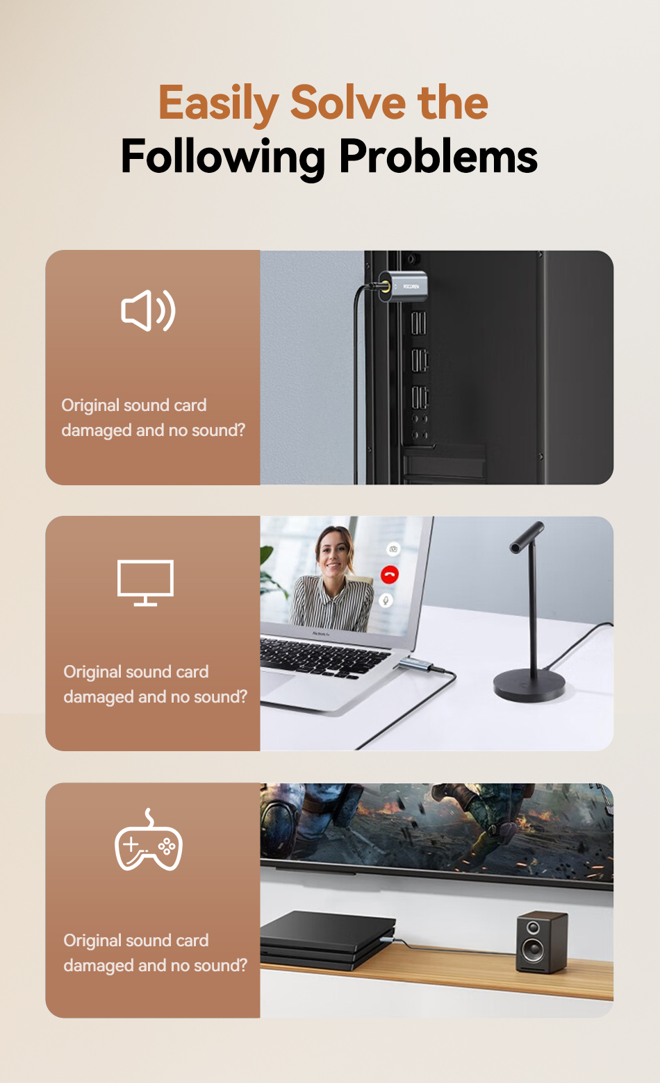 Rocoren USB External Sound Card USB to 3.5mm Jack Audio Adapter USB to ...