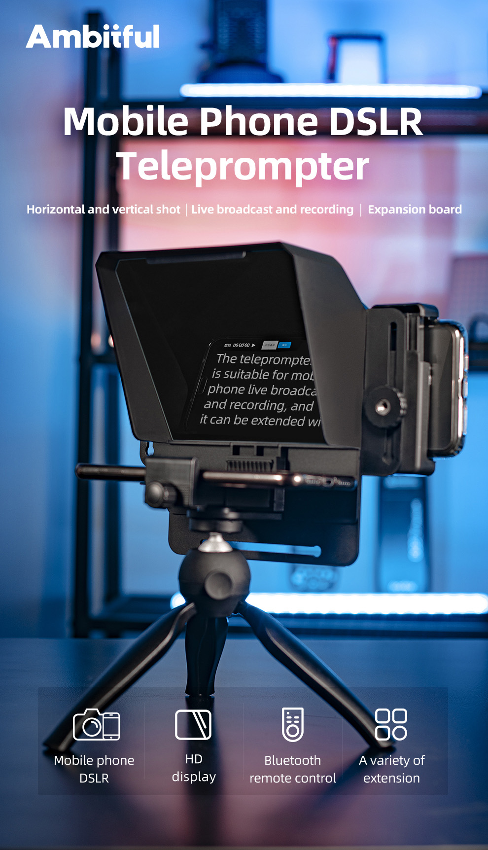 Ambitful Mini Teleprompter Portable Inscriber Mobile Teleprompter ...