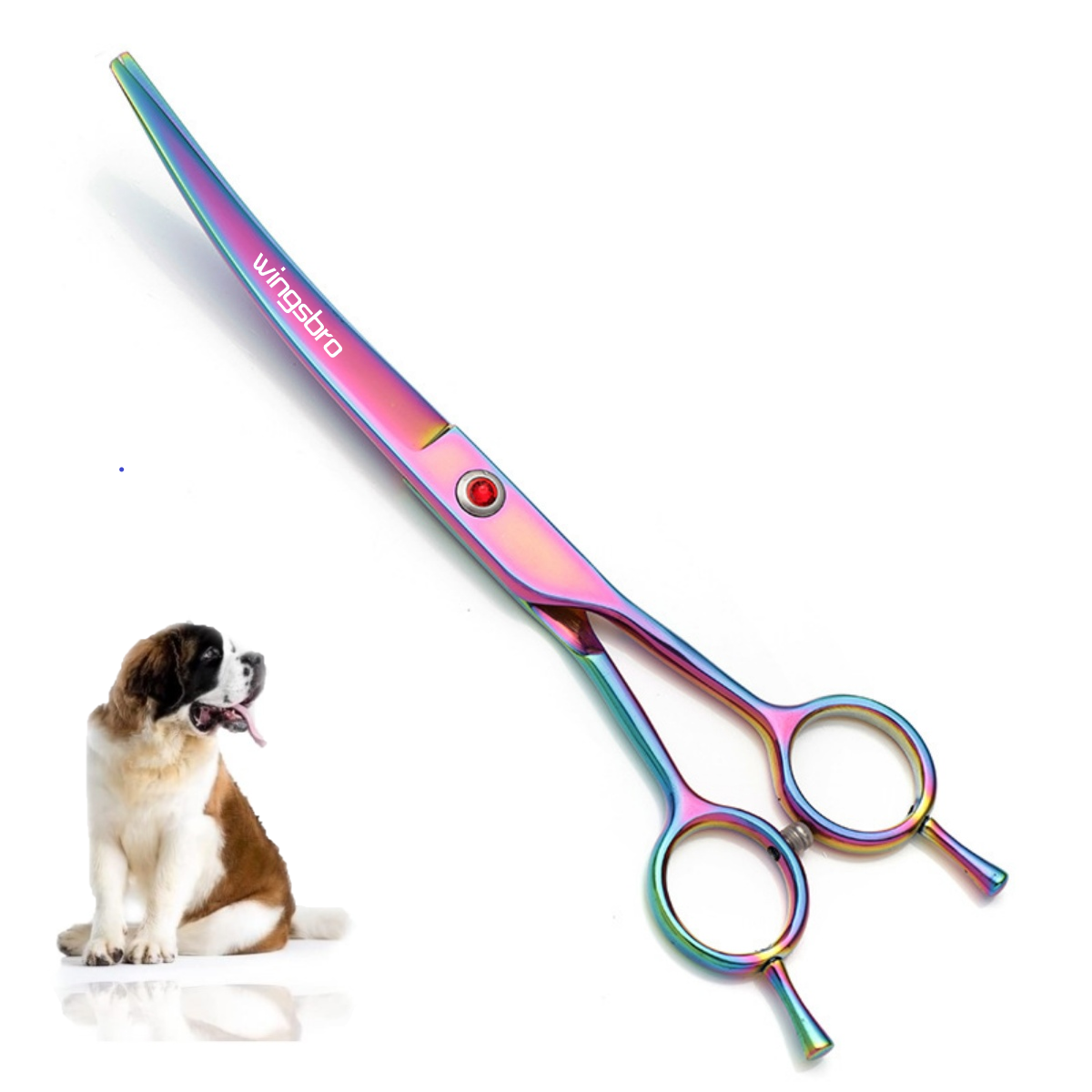 wingsbro 7.5" Curved Dog Grooming Scissors , Professional Pet Flat ...