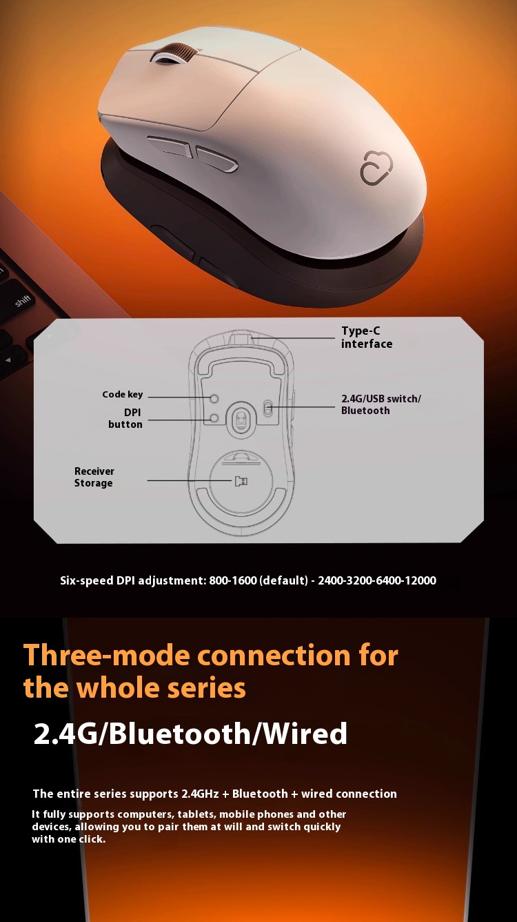 EWEADN X23 Wireless Mouse 12000 DPI PAW3311 Lightweight Three Mode Game ...