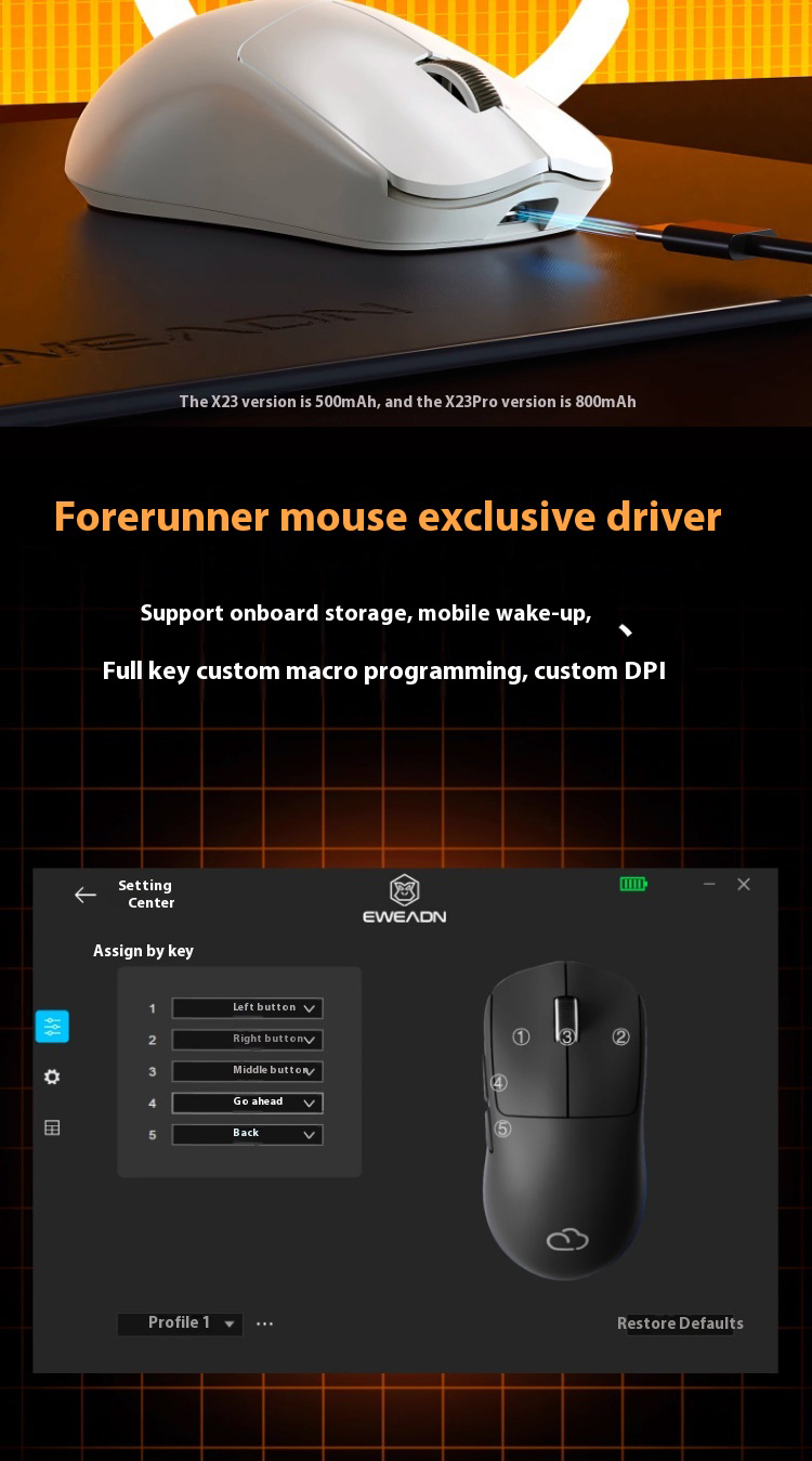 EWEADN X23 Wireless Mouse 12000 DPI PAW3311 Lightweight Three Mode Game ...