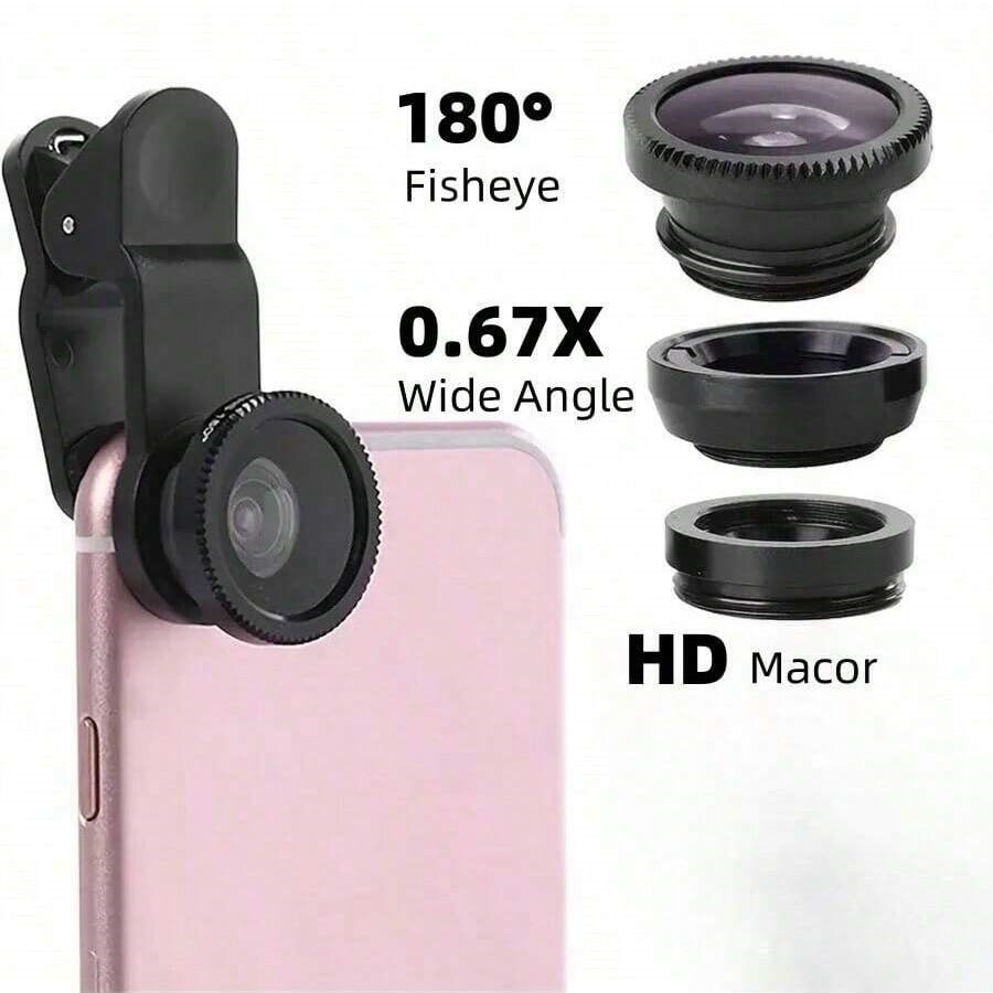 New 3-in-1 Multifunctional Camera Lens Kit: 180° Fisheye, 0.67X Wide ...