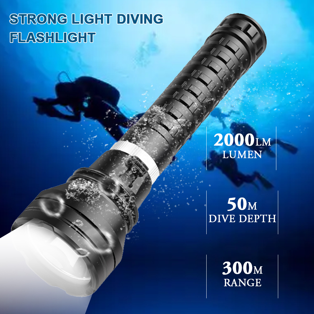 Asafee D856 XHP70 LED Diving Flashlight 2000LM IPX8 Waterproof ...