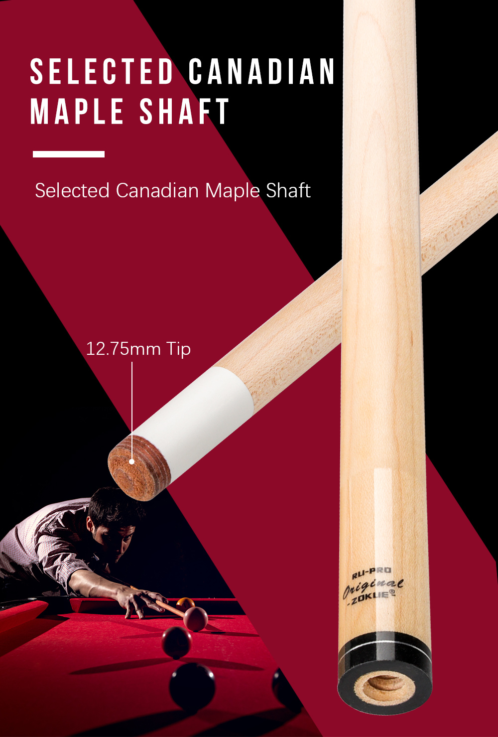 ZOKUE Billiard Cue 3/8*8 Radial Pin Pool Cue Stick Featured Canadian ...