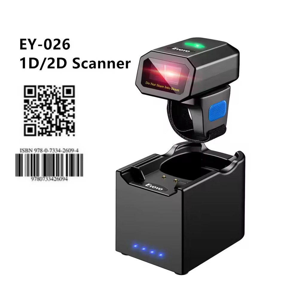Eyoyo EY-026 2D Wireless Ring Barcode Scanner 1D 2D QR Bluetooth ...