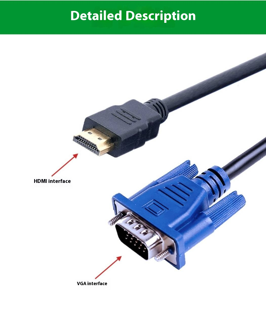 HDMI to VGA 1.5M Computer Display Screen Projector Connection Cable ...