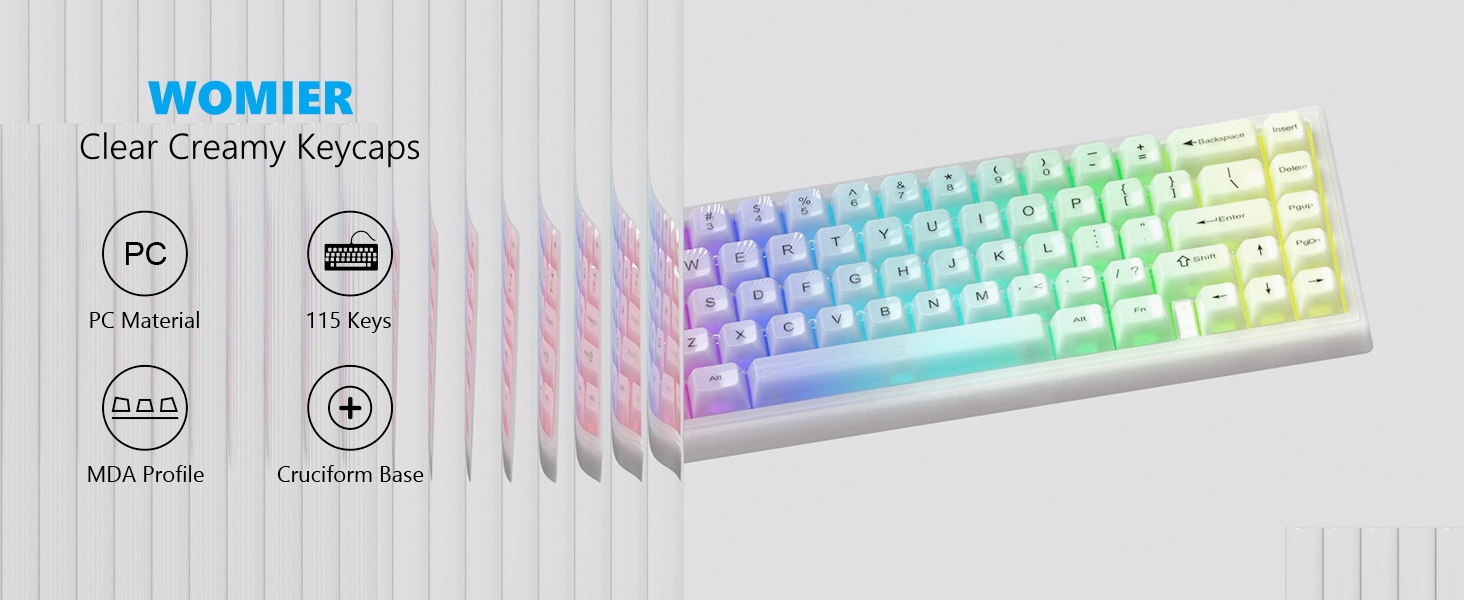 115 Keys MDA Profile Frosted Matte White Keycaps PC Double Shot Key ...