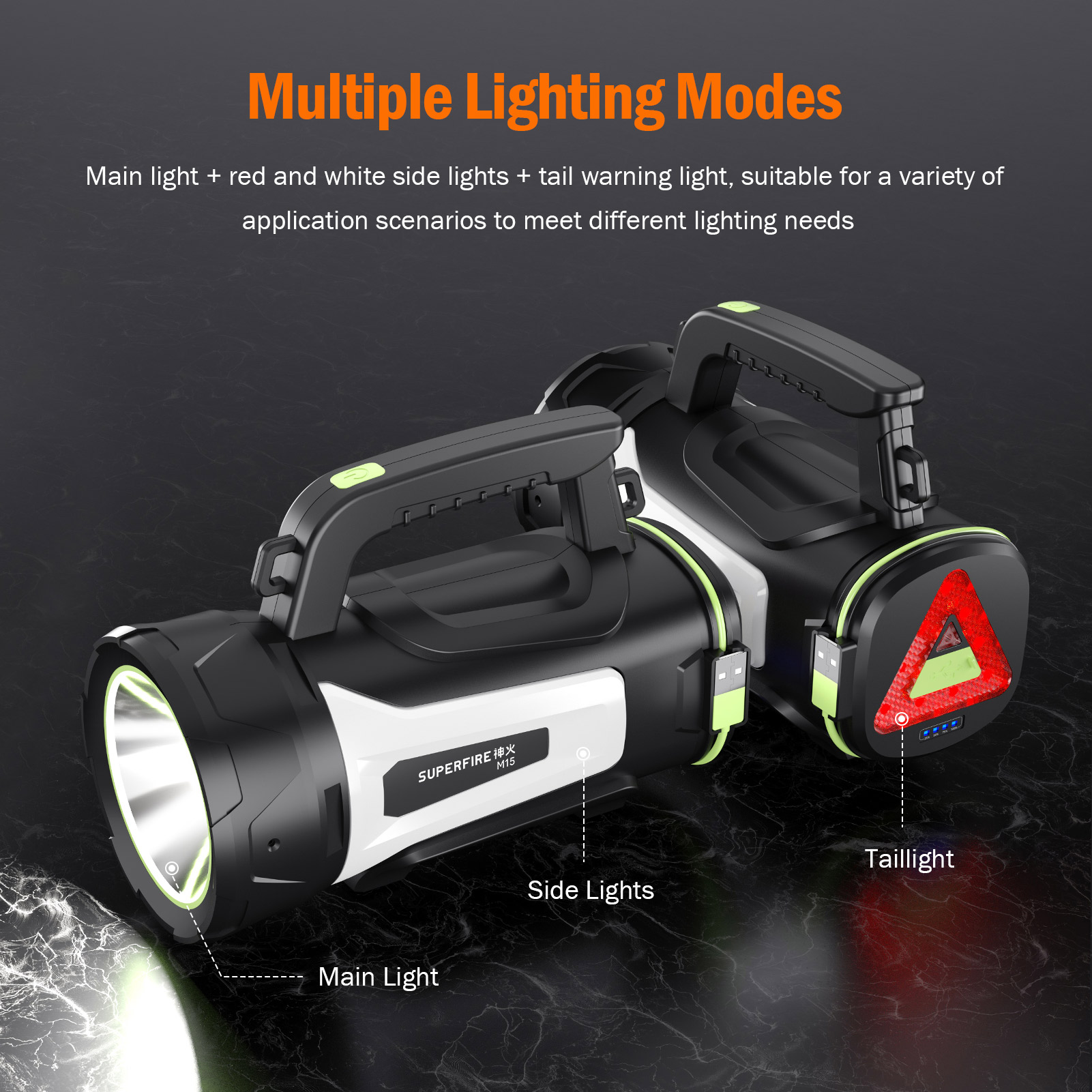 SUPERFIRE M15 5W Rechargeable LED Flashlight Multifunctional Waterproof ...