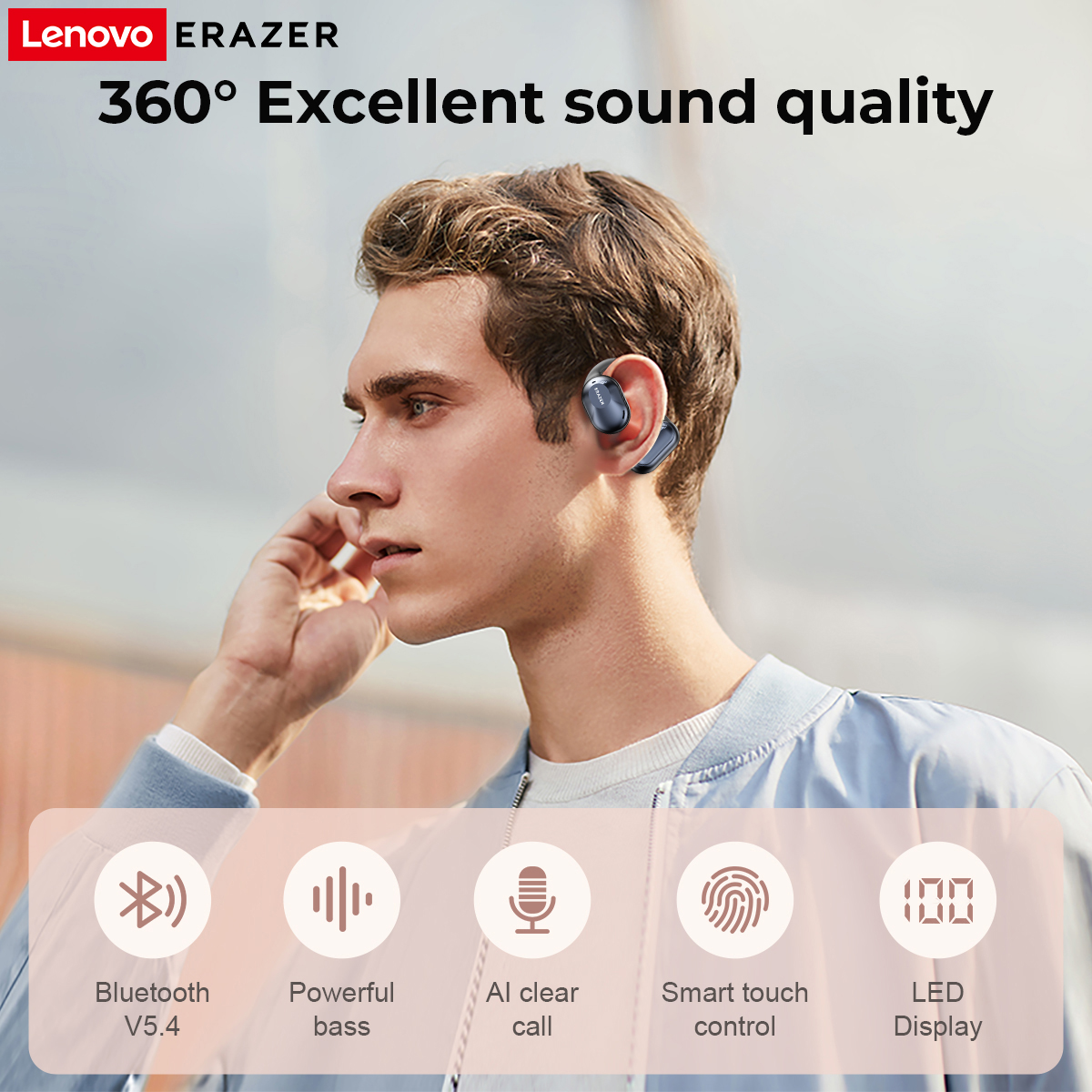 Lenovo ERAZER X10 Bluetooth Earbuds Open Ear Wireless Earphone Sports ...