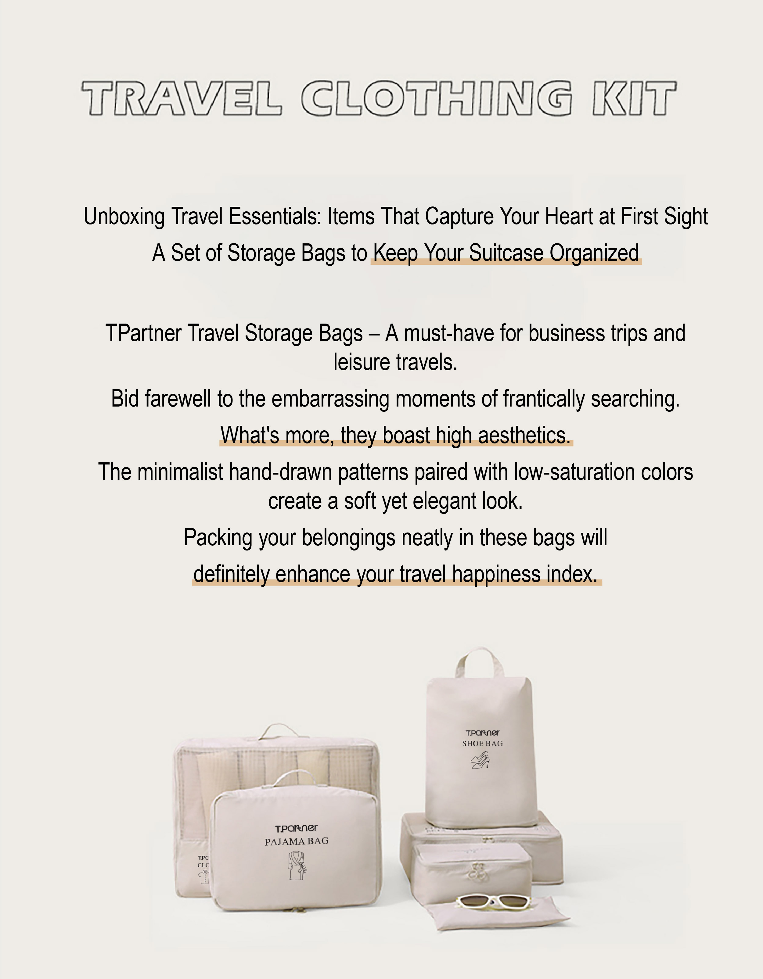 T.Partner Travel Storage Set Luggage Maleta Packing Organizer Storage ...