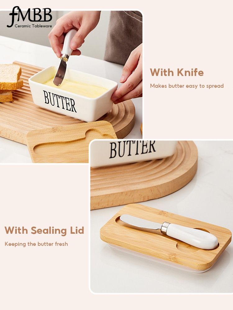 fMBB Butter Box with Lid and Knife / Airtight Covered Butter Keeper ...